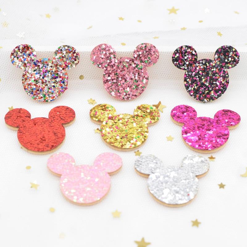 20Pcs 35mm Glitter Fabric Padded Appliques Sequins Mouse Patches for ...