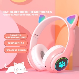 B39M Cat Ear Wireless Headphones Bluetooth 5.0 RGB LED Headsets with ...