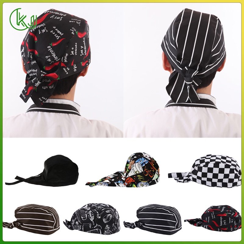 Kitchen Catering Chef Tie Back Hat Cap Headwrap for Restaurant, Coffee ...