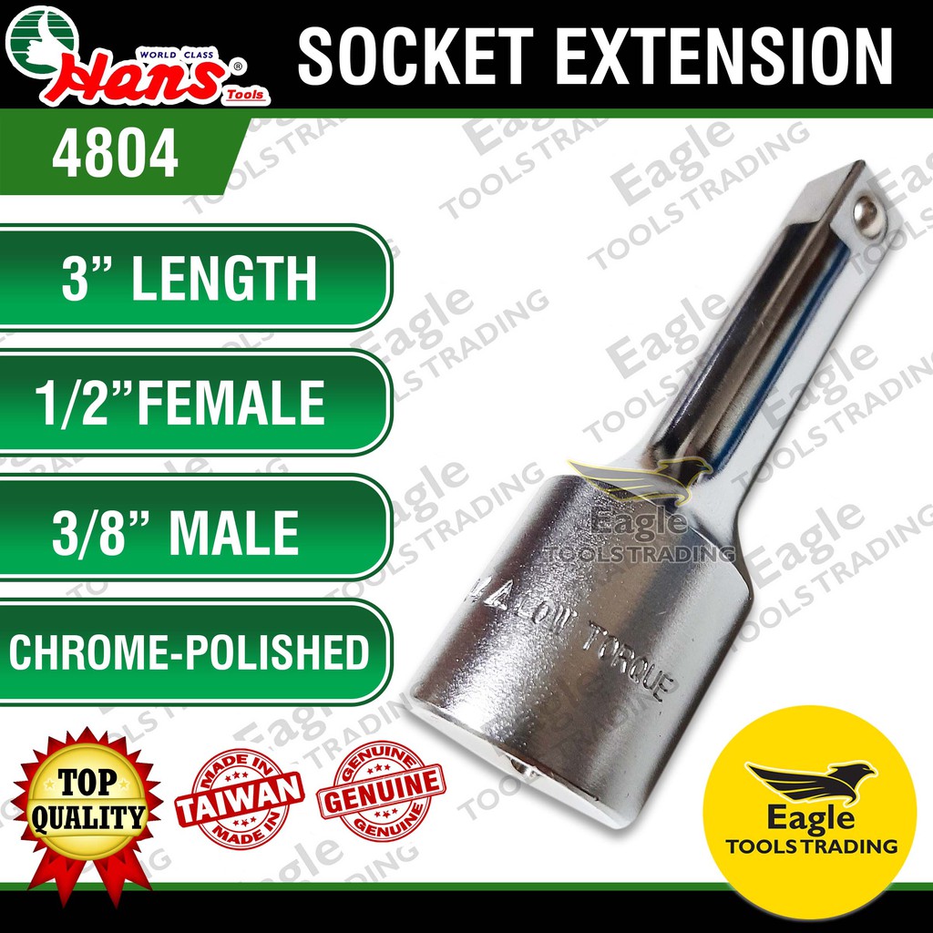 Hans Socket Extension Reducer Bar Chrome (3 inch / 75mm long) 1/2 ...