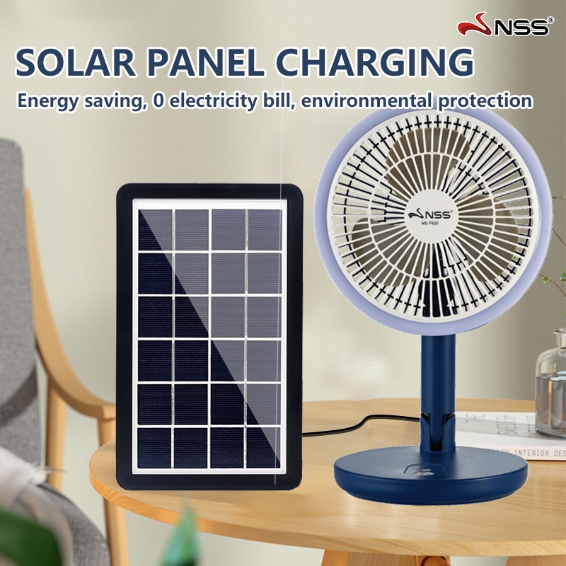 NSS Rechargeable Solar Electric Fan with Panel Desk Fan with LED light ...