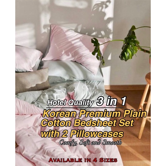Bedsheet 3 in 1 Korean Premium Cotton Plain Bedsheet Set FULLY ...