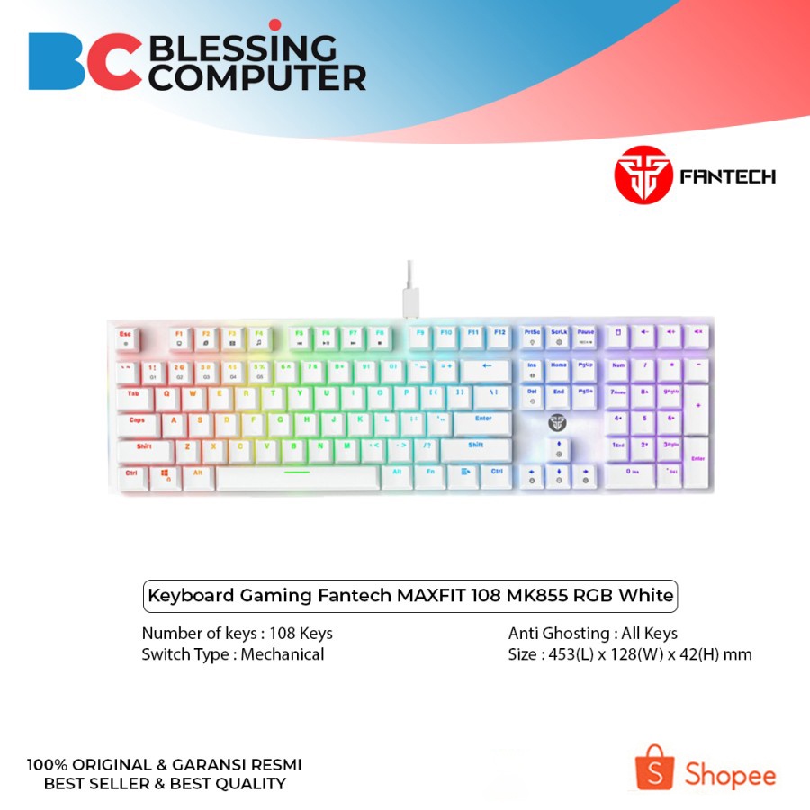 Fantech MAXFIT 108 MK855 RGB White Switch Red Gaming Keyboard | Shopee ...