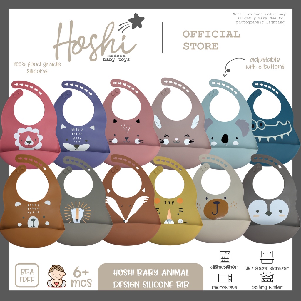 Hoshi Baby Premium Silicone Printed Animal Bib, 100% Food Grade ...