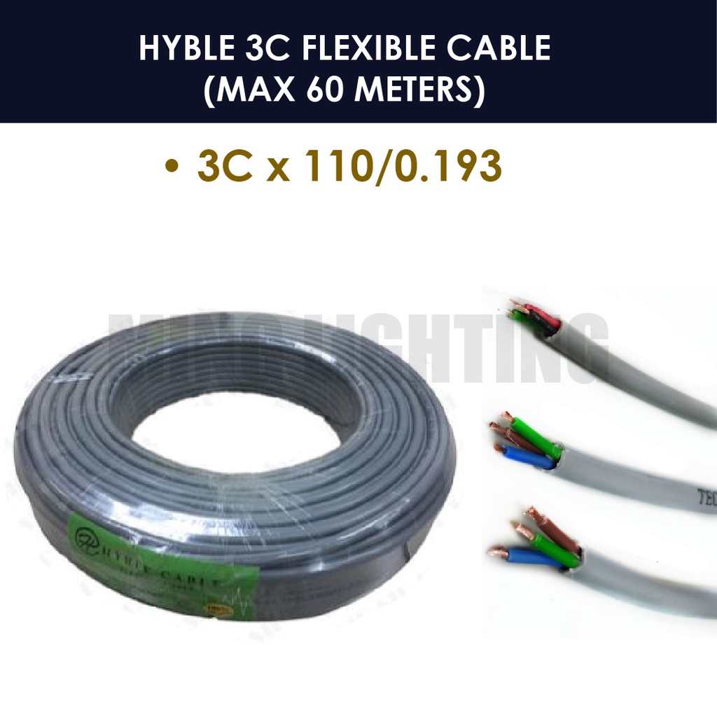 2C 3C Pure Copper Wire Flexible Rubber Cable Kable Wayar Elektrik 3 ...