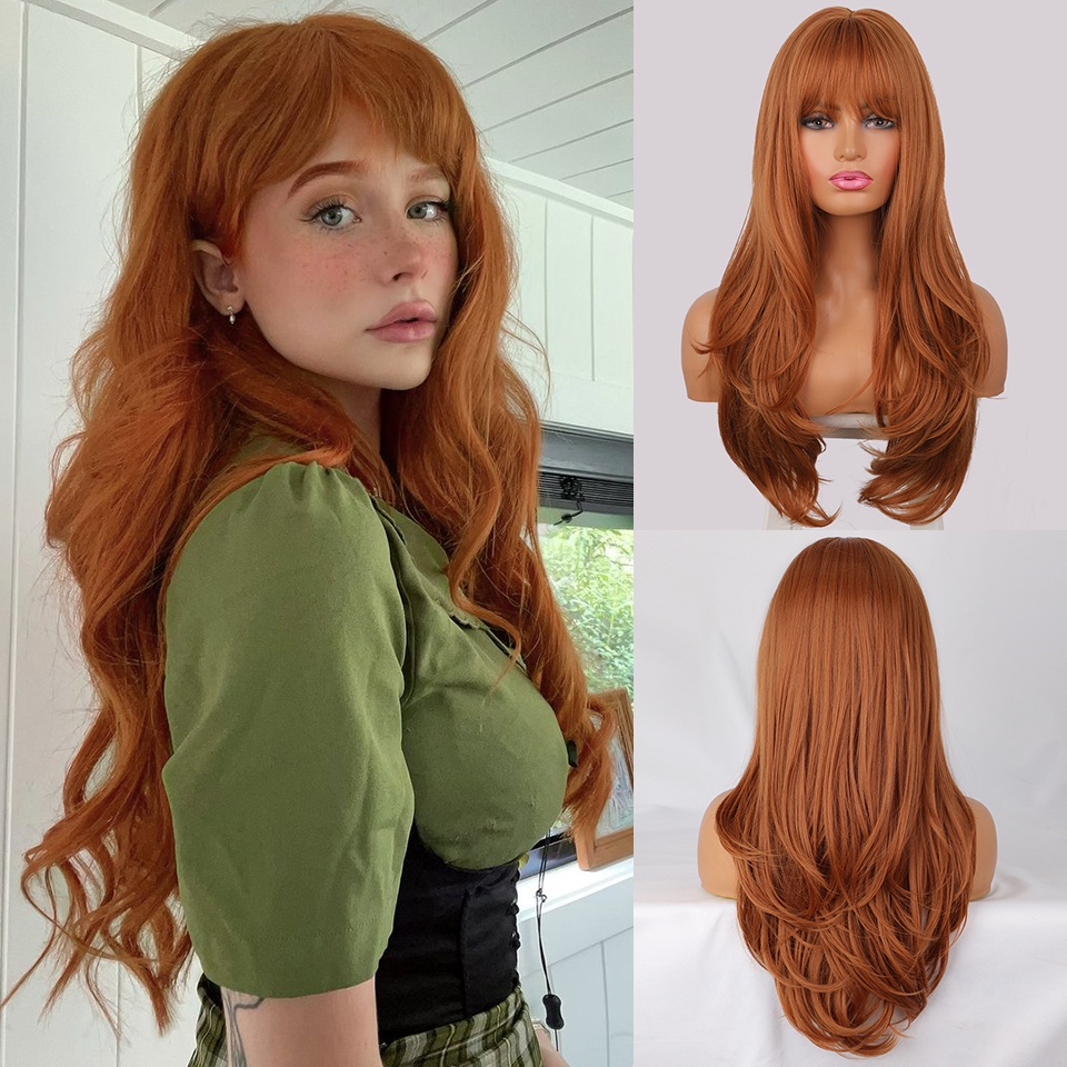 Synthetic Wigs for Women Long Wavy Red Brown Copper Ginger Wigs With ...