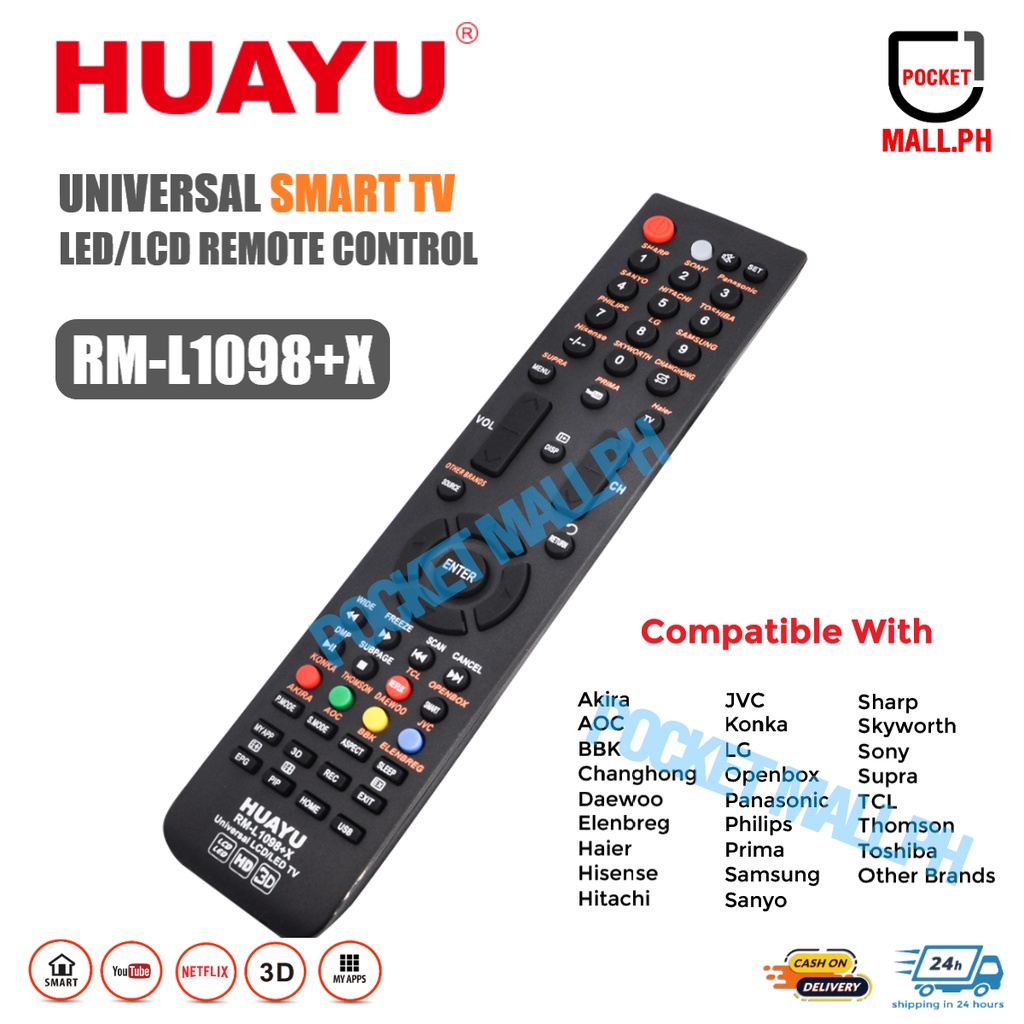 Huayu RM-L1098+X Universal Smart TV Remote Control with Home Apps Button COD | Shopee Philippines