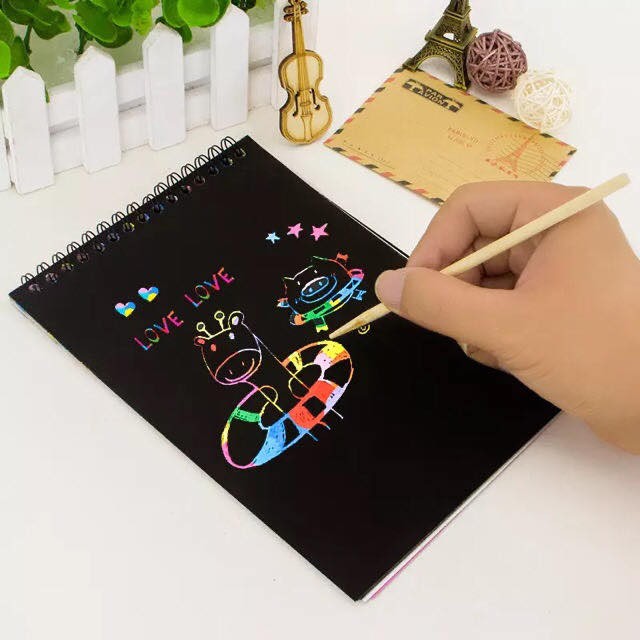 S14 Magic Colorful Scratch Paper Note book(small 10 piece/page ) Black ...