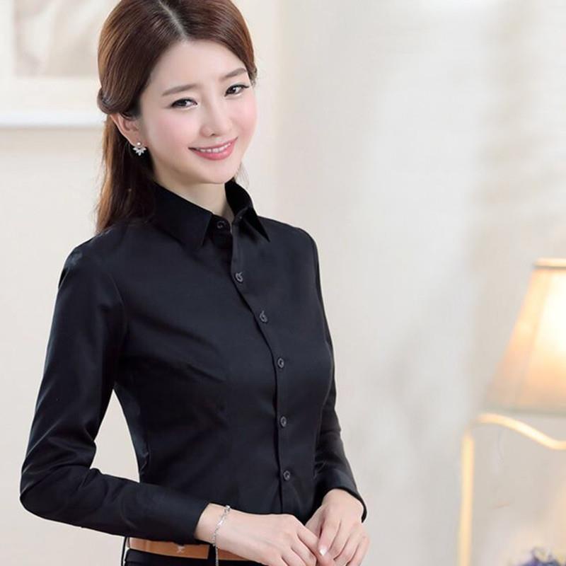Dark Green Women Long Sleeve Blouses Female Solid Black Work Top Shirts ...
