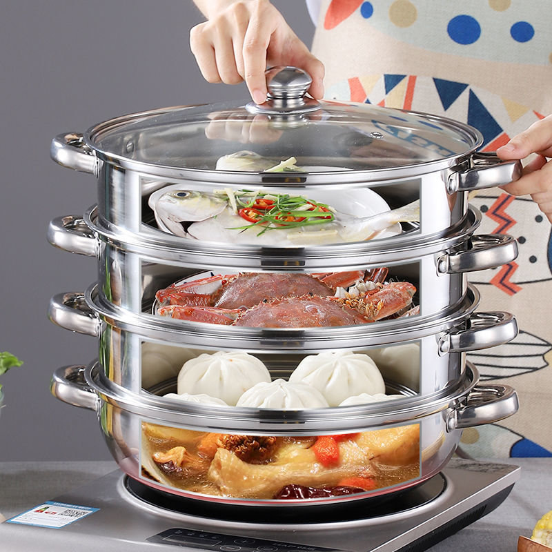 26-32cm Steamer Pot Set with Lid 201-Grade Stainless Steel Home ...