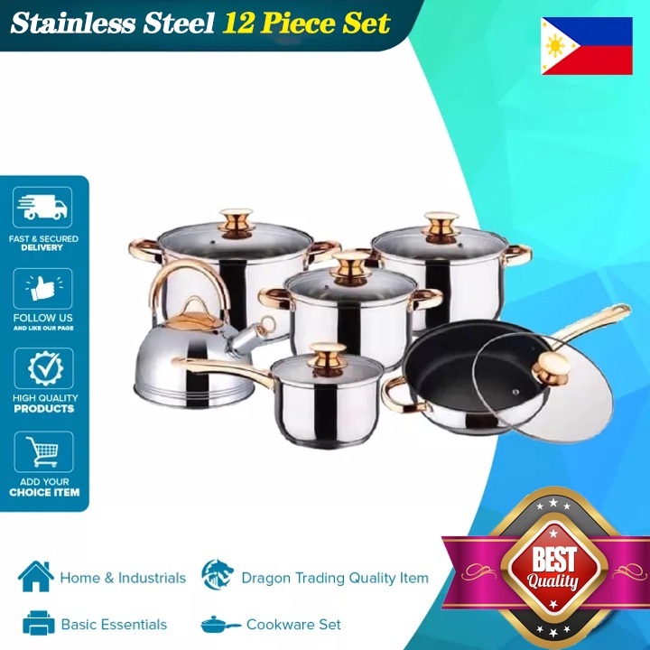 【Ship from Manila】12Pcs Stainless Cookware Set Kitchenware Set Cookware ...