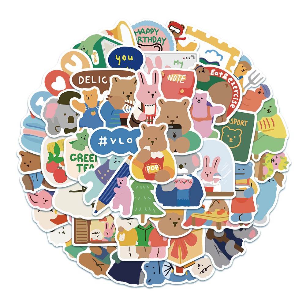 50Pcs/pack Cute ins Lazy Bear Stickers Scrapbooking Decorative Sticker ...