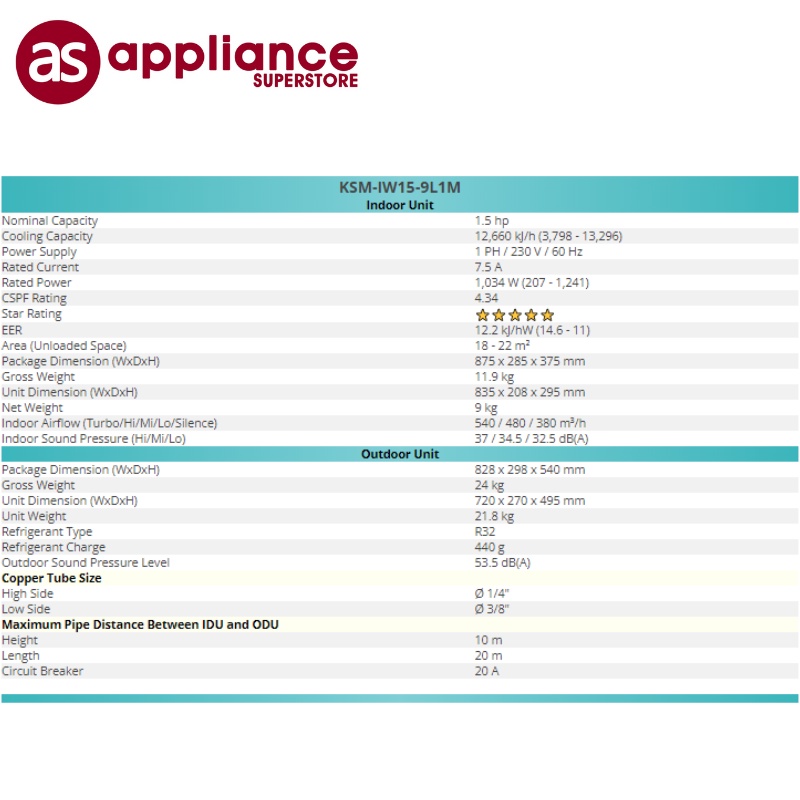 Kolin 1.5HP Aptus Series Inverter with Wifi Split Type Aircon KSM-IW15 ...