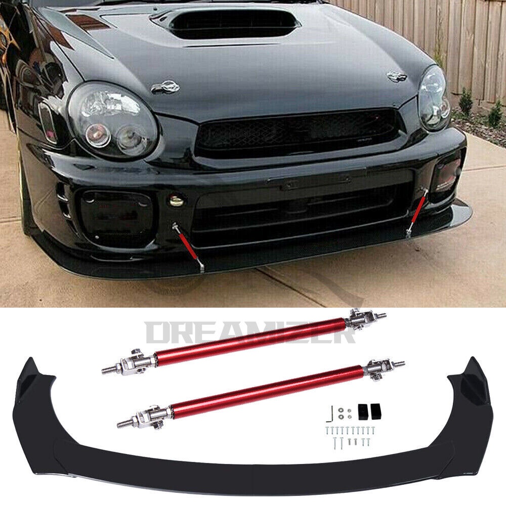 LANTOP Front Bumper Lip Spoiler Splitter+Strut Rods Chin Body Kit For ...