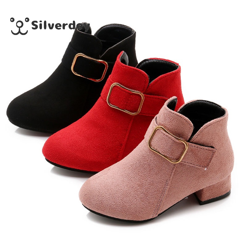 2023 Boots for Kids Girls Red Fashion Suede Upper High Heels Martin ...