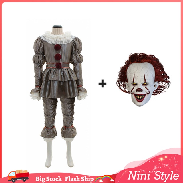 Gray Pennywise Halloween Costume Clown Kids Adult Carnival Cosplay ...