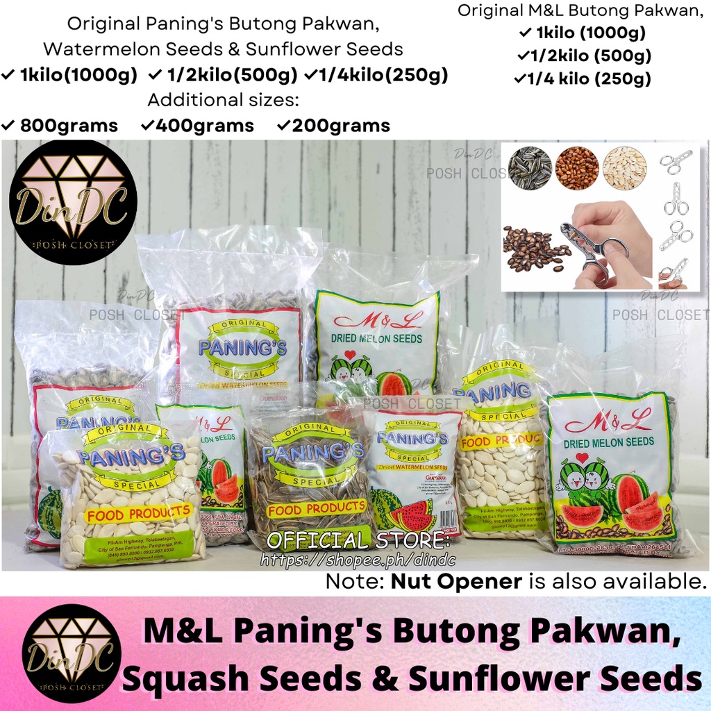 M&L Paning’s butong pakwan, squash seeds, sunflower seed w/metal opener ...