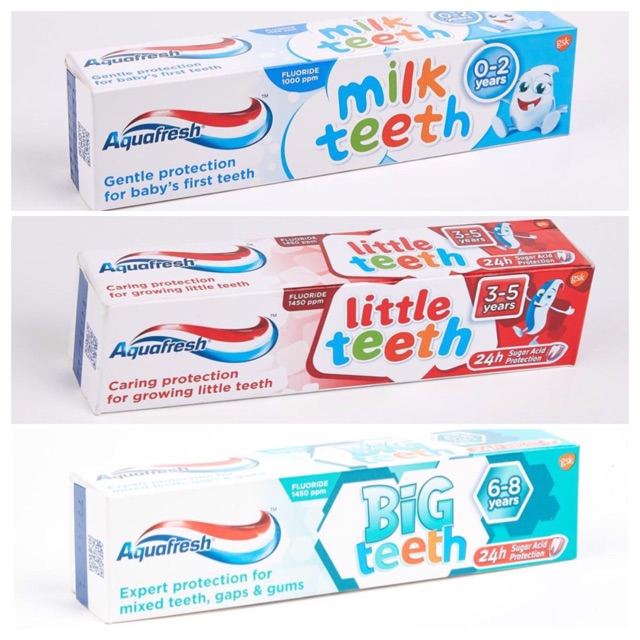 Aquafresh Kids Baby Toothpaste Milk Teeth/ Little Teeth / Big Teeth ...