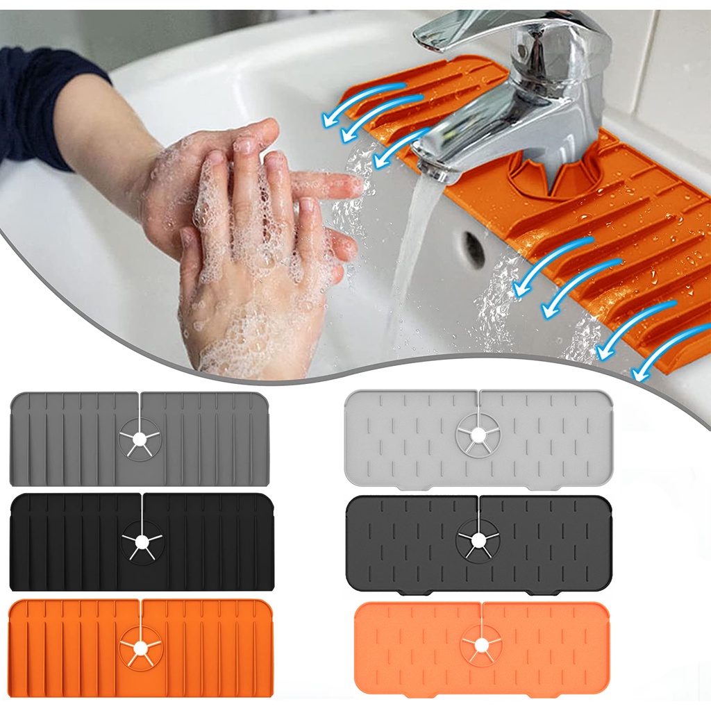 Splash Guard for Kitchen Sink Silicone Faucet Guard Mat Drain Drying ...