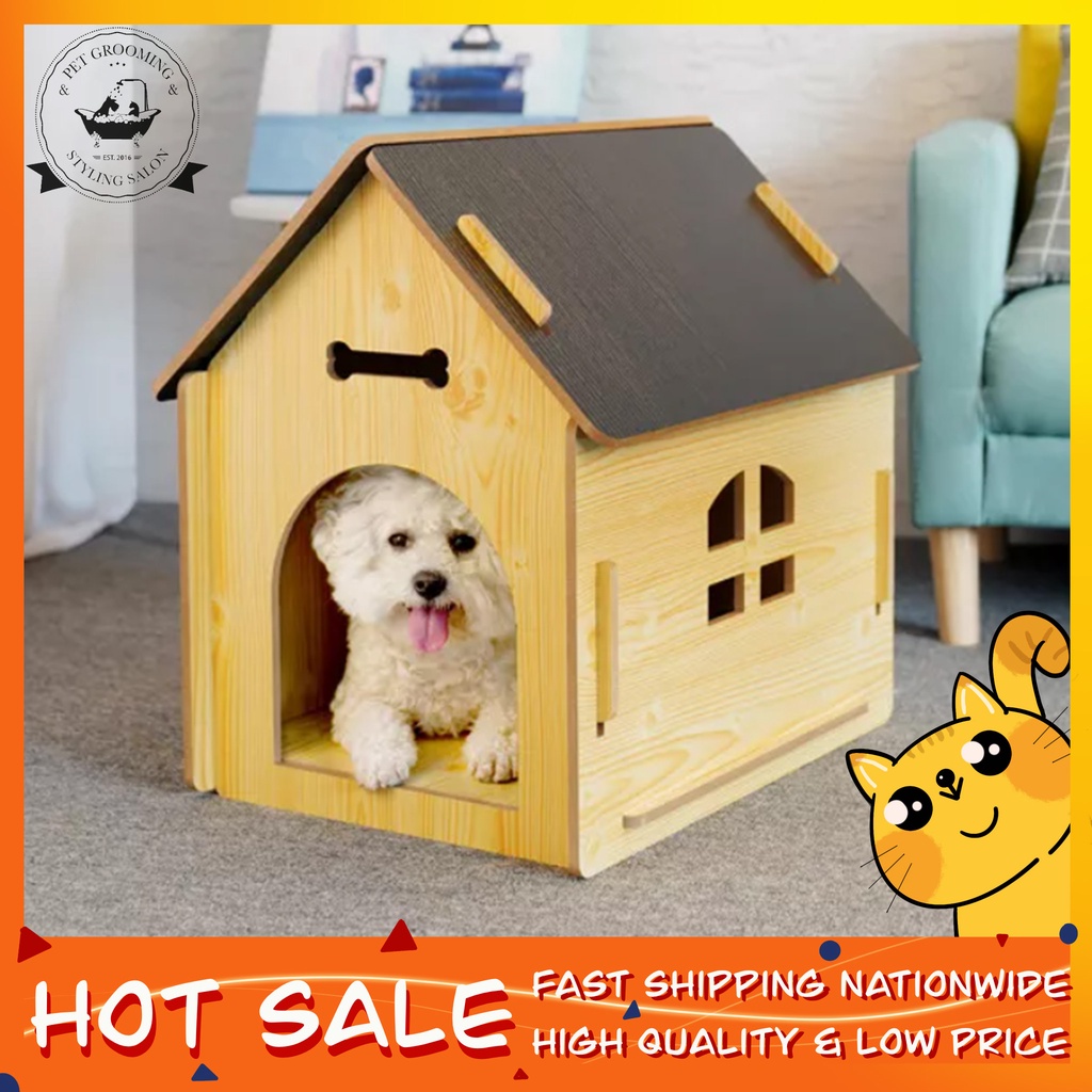 COD Wooden Puppy House Teddy Cabin Dog Kennel Removable Dog House ...