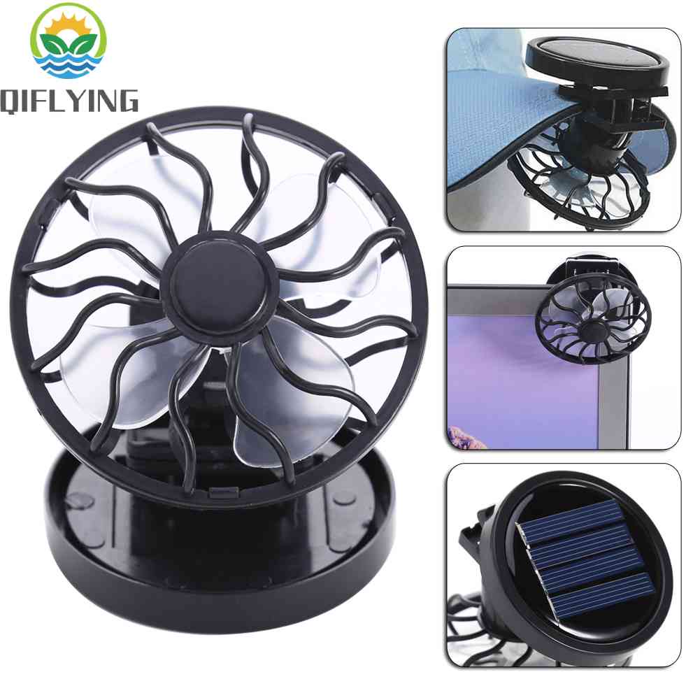 Solar Powered Cooling Fan Clip-On Mini Sun Power Energy Panel Cooling ...