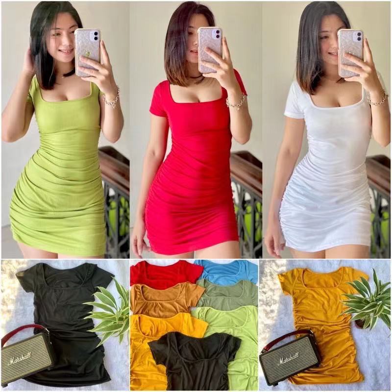 Garterized Square Neck Bodycon Sexy Dress/ Fitted Summer String Dress ...