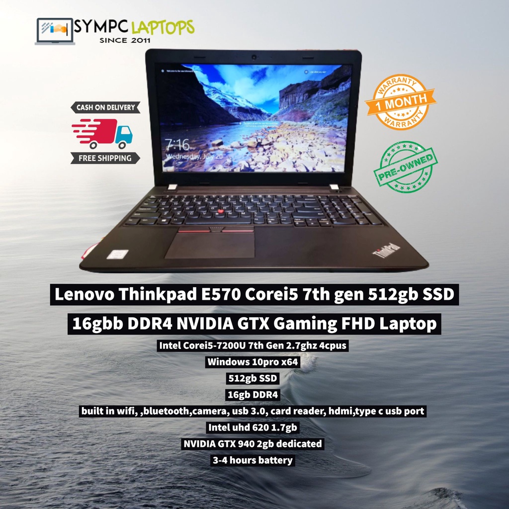 Lenovo Thinkpad E570 Corei5 7th Gen 512gb SSD 16gb DDR 15.6inches Dual ...