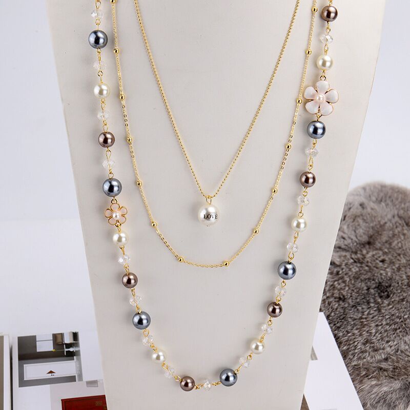 Exquisite Long Multilayer Pearl Sweater Chain Necklace Female Fashion ...