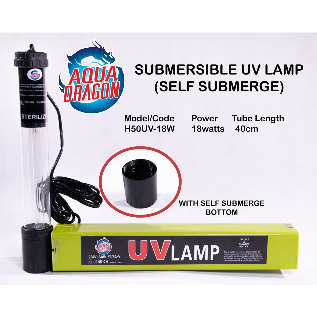 AQUA DRAGON Submersible UV Lamp (Self-Submerge) Pond & Aquarium UV ...