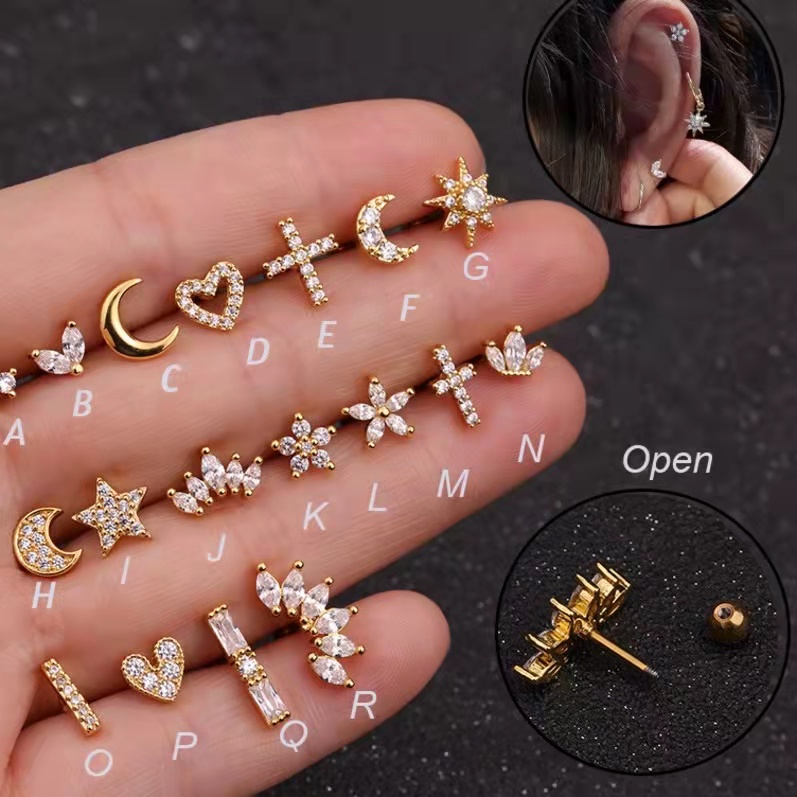 Screw Thread Stud Ear Zirconia Crown Earrings All-match Personality ...