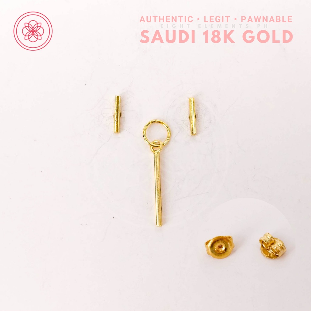 COD PAWNABLE 18k Saudi Gold Bar Pendant and Earrings Jewelry Set ...