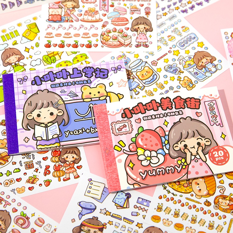 MOHAMM 20 Sheets Cute Cartoon Food Stickers Book for Journal Scrapbook | Shopee Philippines