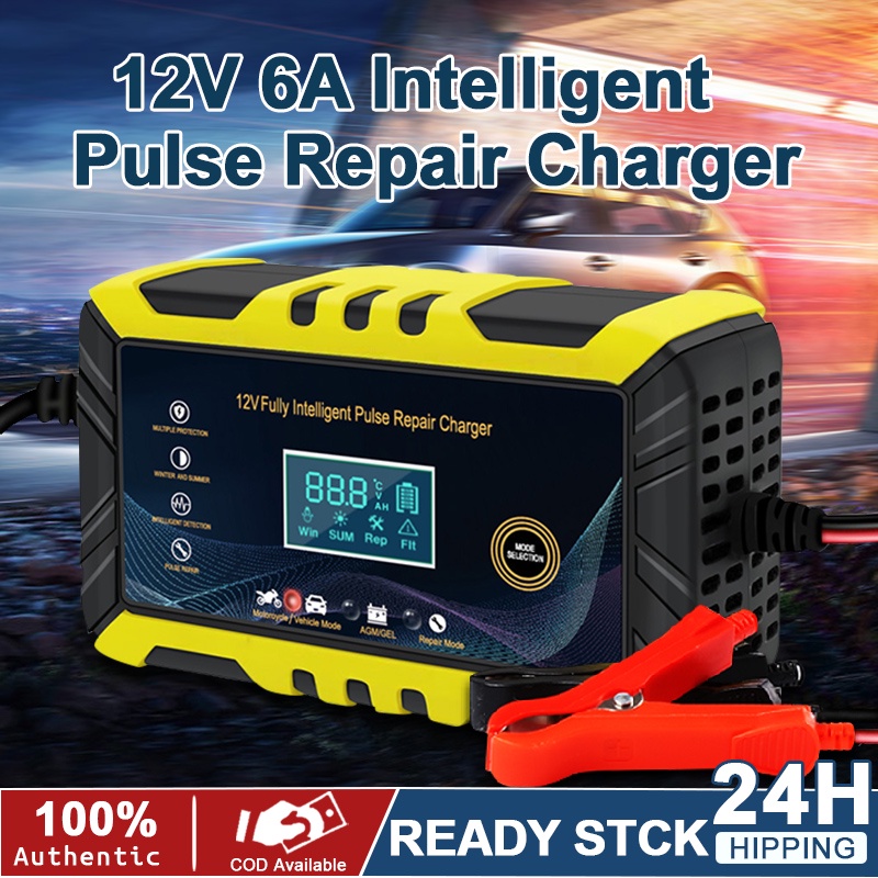 Full Automatic Car Battery Charger 12V 6A Intelligent Repair Fast Power ...
