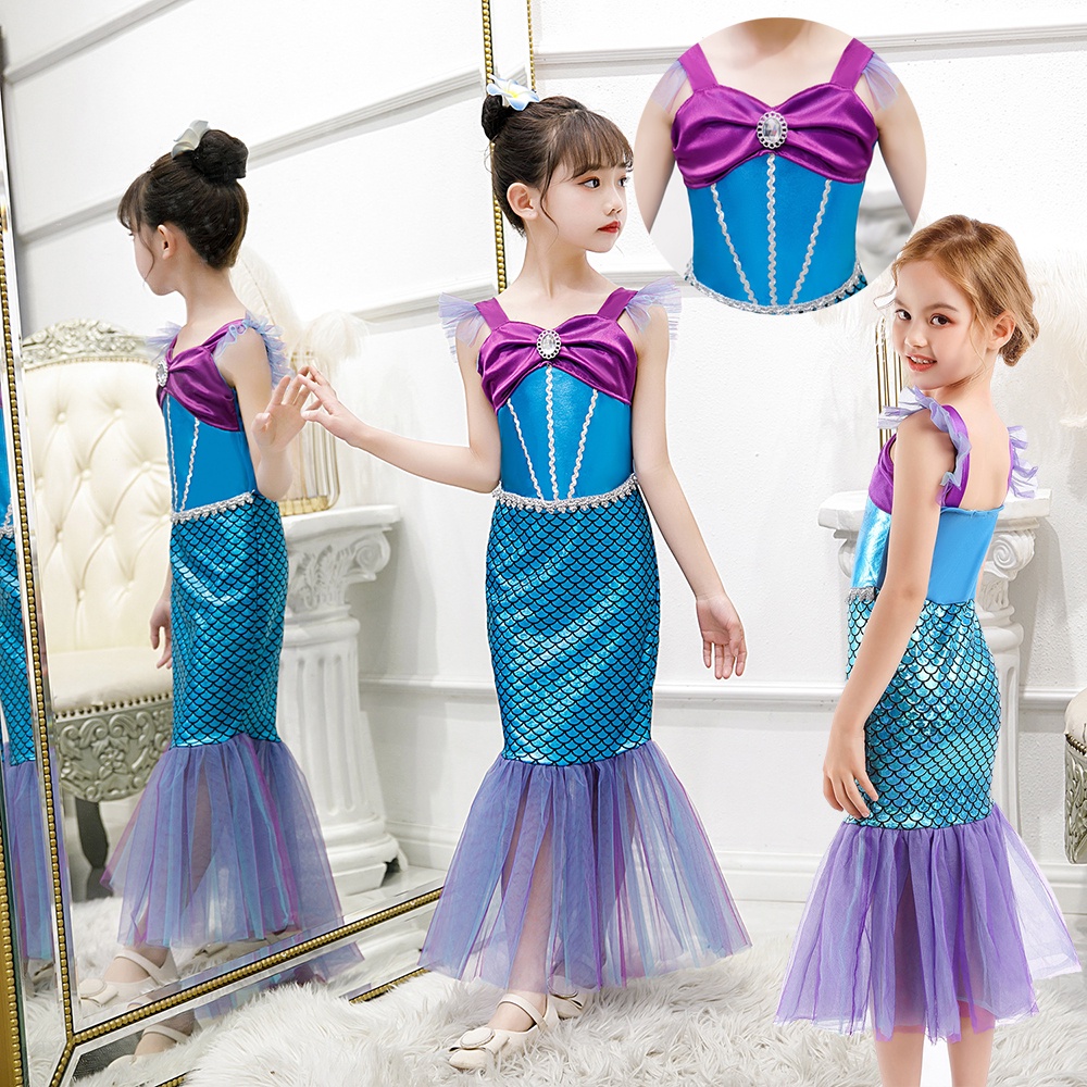 Mermaid Dress for Kids Girls Ruffle Mermaid Tail Long Dress Girl ...