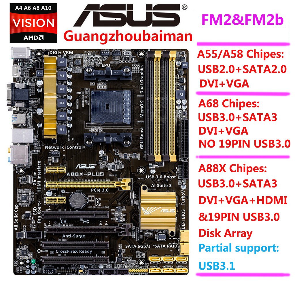 Asus A68HM-K/E A88XM-E /A /PLUS A88X-PLUS A88X A68H AMD FM2 ...