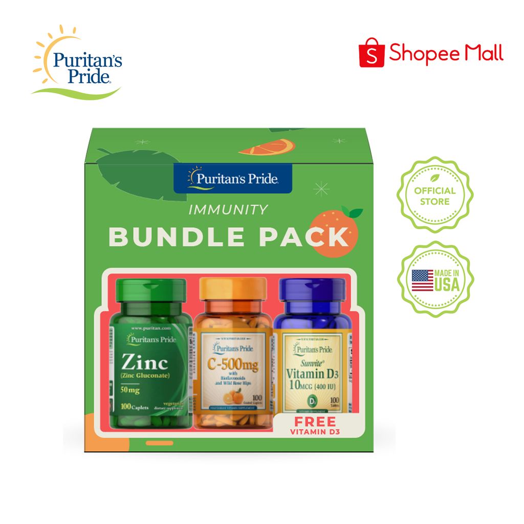 Immunity Bundle Vitamin C 500mg + Zinc 50mg + Vitamin D3 Puritan's ...