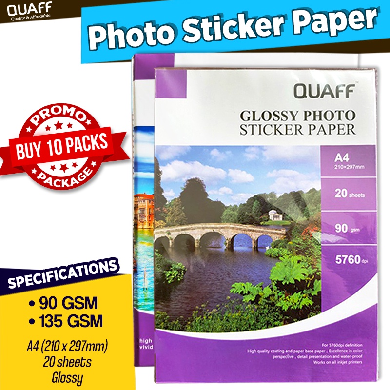 (PROMO 10 PACKS) QUAFF Glossy Photo Sticker Paper 135Gsm & 90Gsm ...