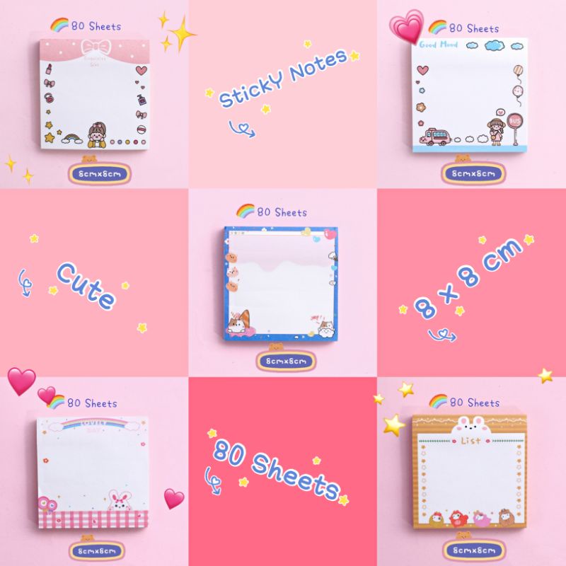 Kawaii 80 Sheets Cartoon Themed Sticky Notes Memo Pad | Shopee Philippines