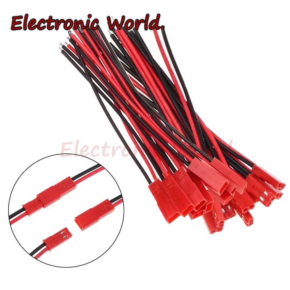 JST-2P Female Head/Male Socket Pair Plug Wire Connection Cable LED Male Red Black 10CM/20Cm ...