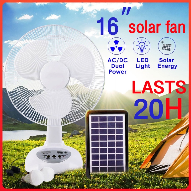 Solar fans 12/16 inch rechargeable 2 LED light desktop fan outdoor fan ...