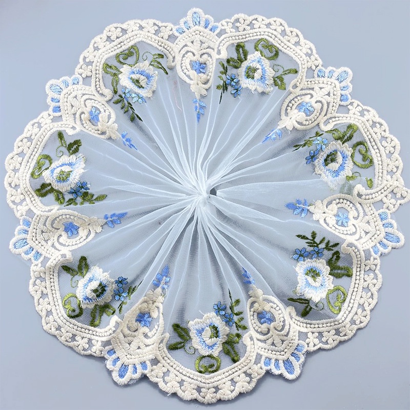 1Yard Blue Pink Flower Wedding Bridal Veil DIY Dress Gwon Lace Fabric ...