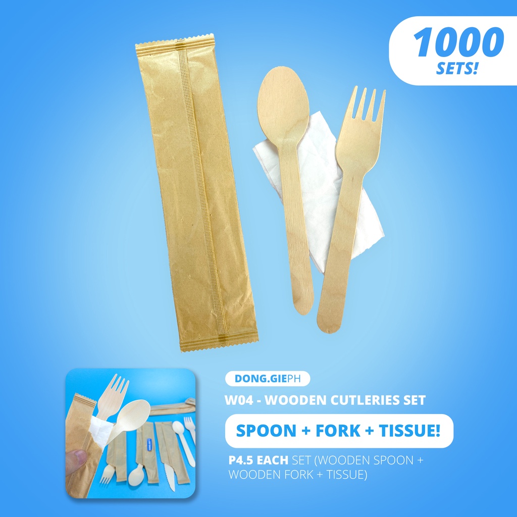 [1000 SETS] W04 - Wooden Spoon and Fork with Tissue Set | Shopee ...