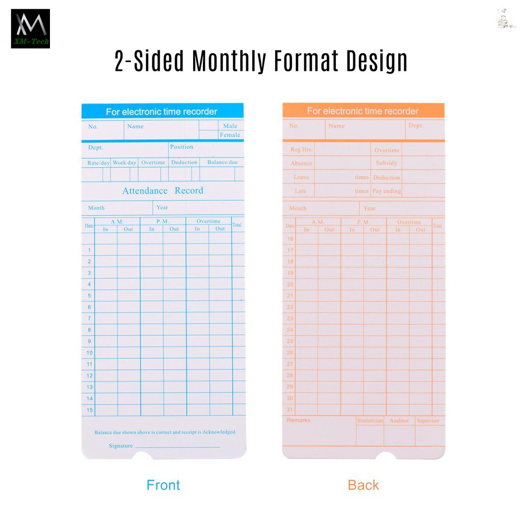 【XMT】90-100pcs/ Pack Time Cards Timecards Monthly 2-sided for Employee ...