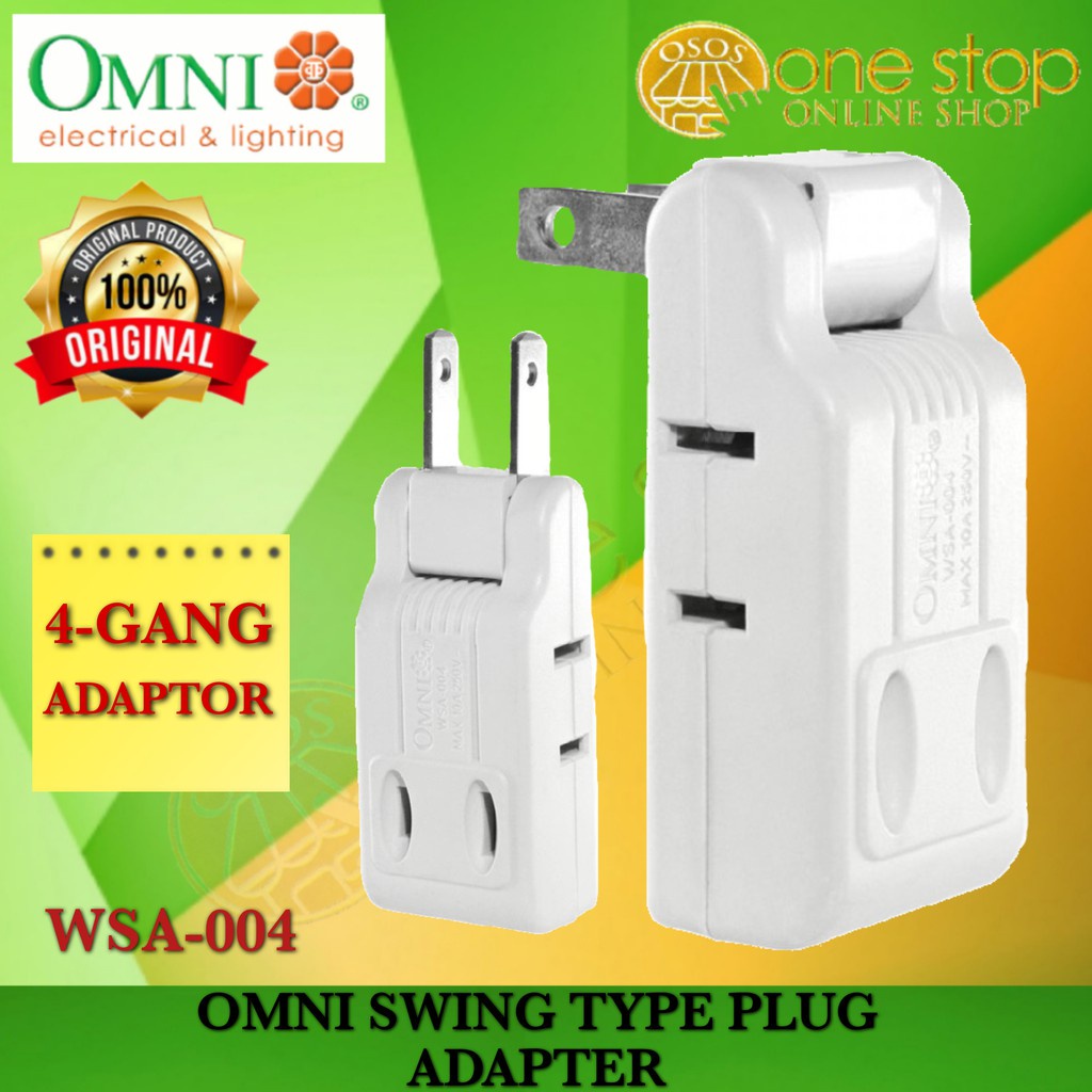 Omni 4-Gang Adapter w/ Swing Type Plug Outlet Adaptor Socket WSA-004 ...