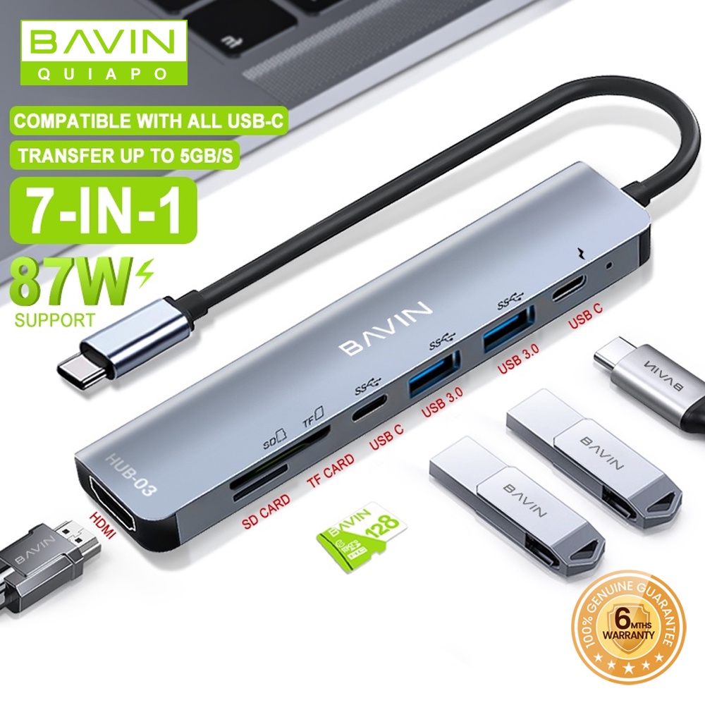 BAVIN I3 7 in 1 HUB USB-C Dock Aluminum Alloy HD Dual USB3.0 Port ...