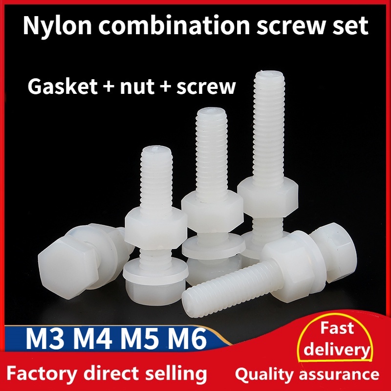 Nylon screw outer hexagon screw nut set large plastic combined flat washer matching bolt M3 M4 ...