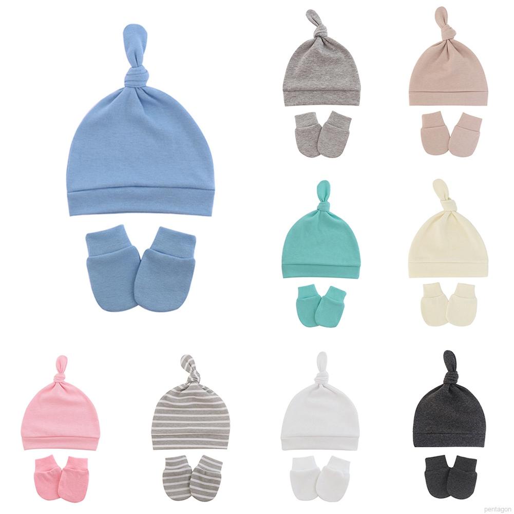Baby Thin Cotton Hat+Gloves Set 0-6M Newborn Infant Soft Tail Cap And ...