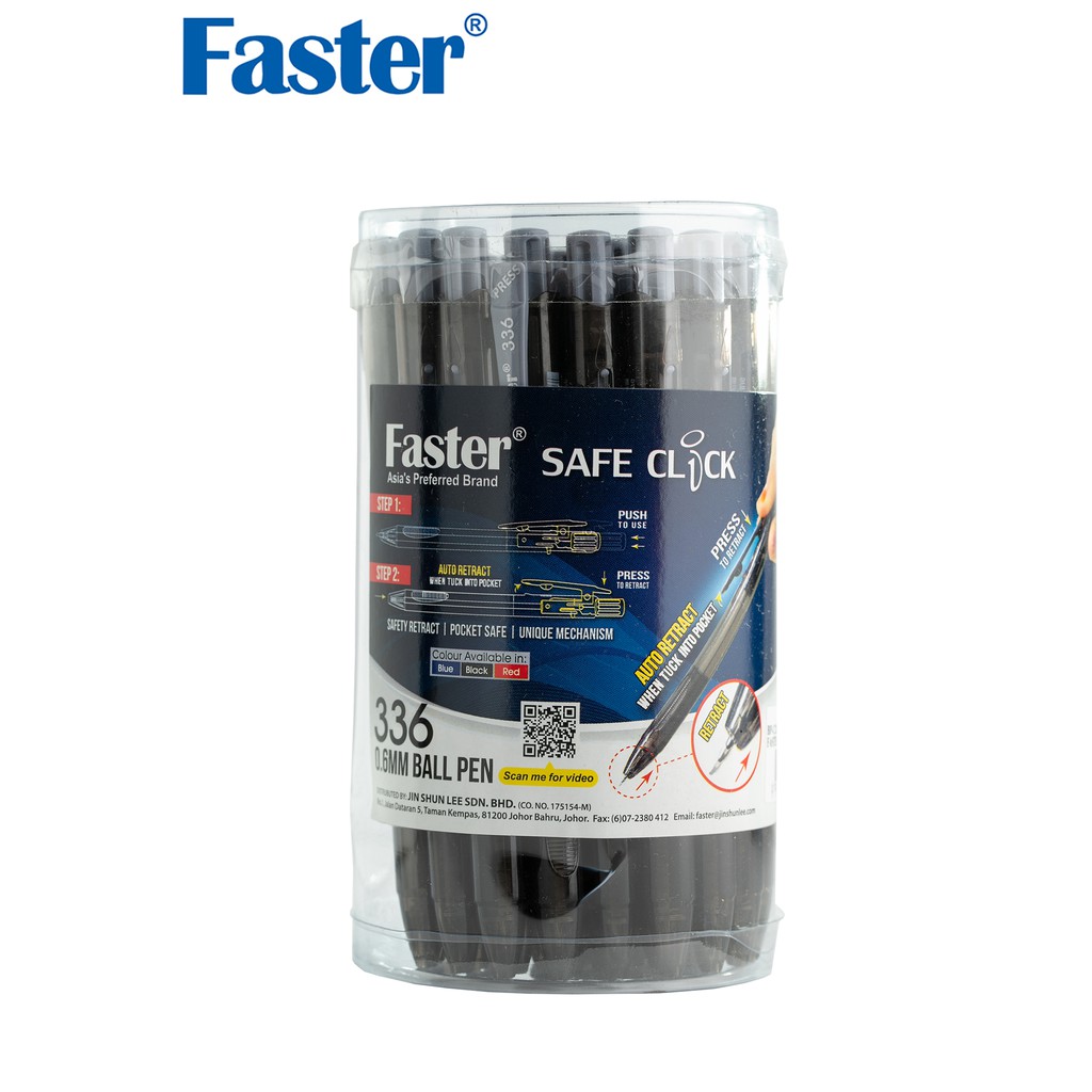 Faster Safe Click Retractable Ballpen 0.6mm CX336 (30Pcs) | Shopee ...