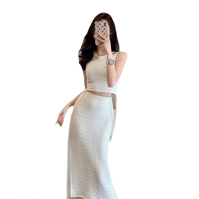 Summer Korean Style Sleeveless Vest Tank Top + High Waisted Midi Skirt ...