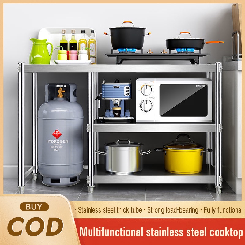 Kitchen 304 stainless steel shelf console floor-to-ceiling gas rack ...